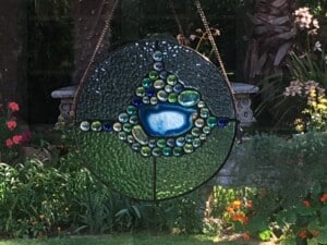 Using A Vintage Plate In Stained Glass & Agates In A Layered Roundel